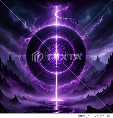 A large, glowing purple orb with concentric...のイラスト素材 [123033030] - PIXTA