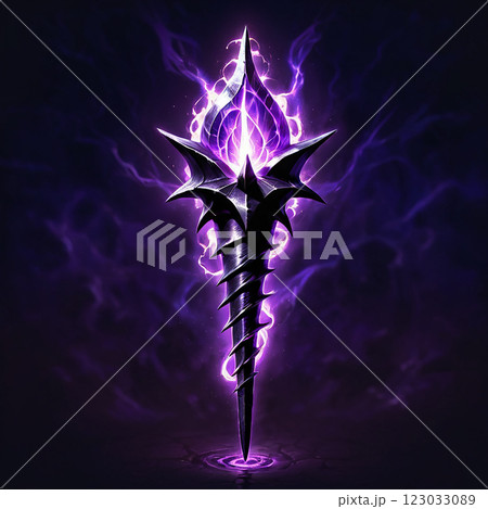 A dark, spiky staff with a purple glowing tip,...のイラスト素材 [123033089 ...