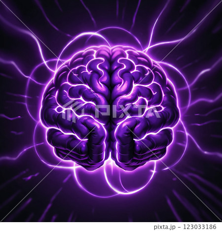 A 3D rendered image of a purple brain with...のイラスト素材 [123033186] - PIXTA