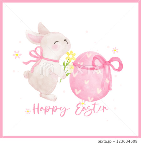 Whimsical Pink Coquette Happy Easter Bunny...のイラスト素材 [123034609] - PIXTA