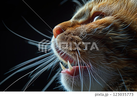 Red cat with mouth open and teeth showingのイラスト素材 [123035773] - PIXTA