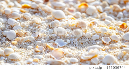 White shells covering tropical beach sand in...のイラスト素材 [123036744] - PIXTA