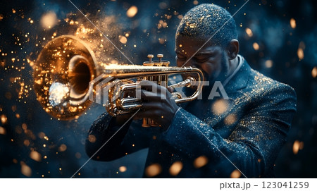 An African American jazz musician powerfully...のイラスト素材 [123041259] - PIXTA