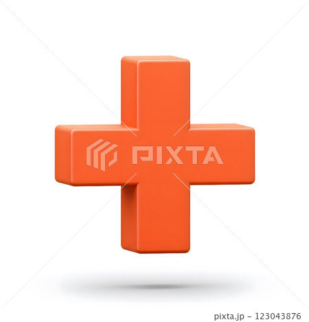 3D Orange Plus Symbol Isolated on White Backgroundのイラスト素材 [123043876 ...