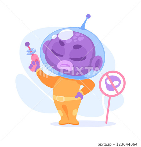 Purple Alien Character in Helmet Stand with...のイラスト素材 [123044064] - PIXTA