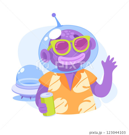 Purple Alien Character in Helmet Wave Hand...のイラスト素材 [123044103] - PIXTA