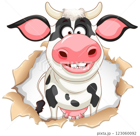 Cheerful Cow Breaking Through Paperのイラスト素材 [123060092] - PIXTA