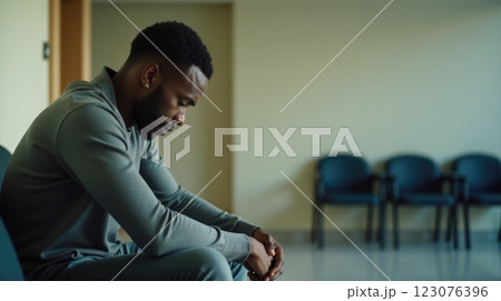 Pensive Man Waiting Alone in a Quiet Roomのイラスト素材 [123076396] - PIXTA