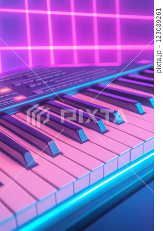 Retro futuristic synthesizer with neon lights...のイラスト素材 [123089261] - PIXTA