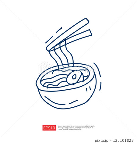 A simple line drawing of a bowl of noodles with...のイラスト素材 [123101825 ...