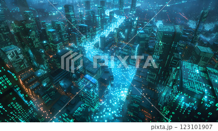 A glowing river of binary code flowing through...のイラスト素材 [123101907 ...