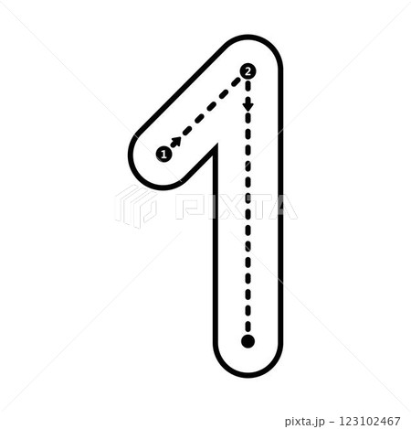 Tracing number 1 prewriting dotted line math...のイラスト素材 [123102467] - PIXTA