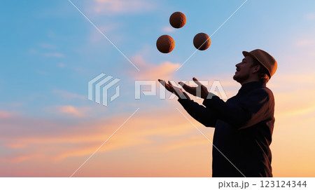 person juggling three balls against colorful...のイラスト素材 [123124344] - PIXTA
