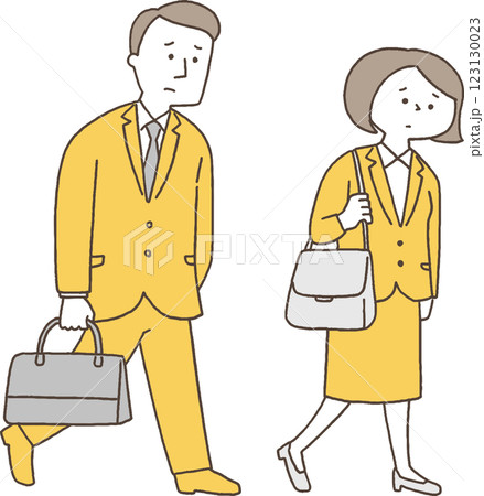 とぼとぼと歩く会社員の男女単色のイラスト素材 [123130023] - PIXTA