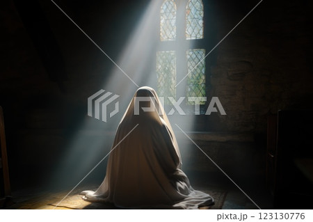 Silent Devotion: pious nun prays in sacred...のイラスト素材 [123130776] - PIXTA