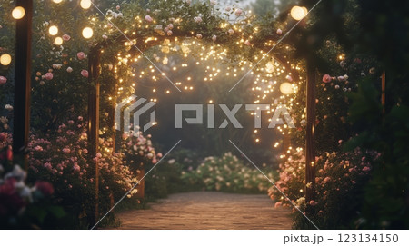 Ethereal Regency garden party with fairy lightsのイラスト素材 [123134150] - PIXTA