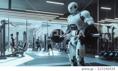 A robot is lifting a barbell in a gym. The...のイラスト素材 [123140434] - PIXTA
