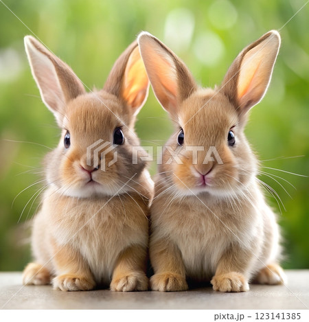 Two cute fluffy rabbits sitting together on a...のイラスト素材 [123141385] - PIXTA