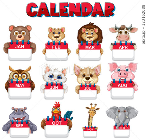 Cute Animal Calendar Illustrationのイラスト素材 [123162088] - PIXTA