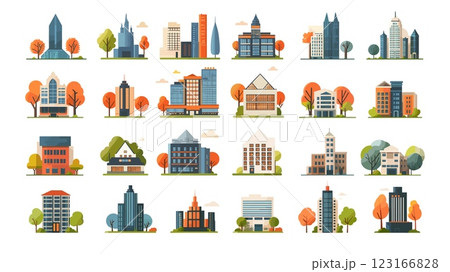 Contemporary buildings structures cartoon...のイラスト素材 [123166828] - PIXTA