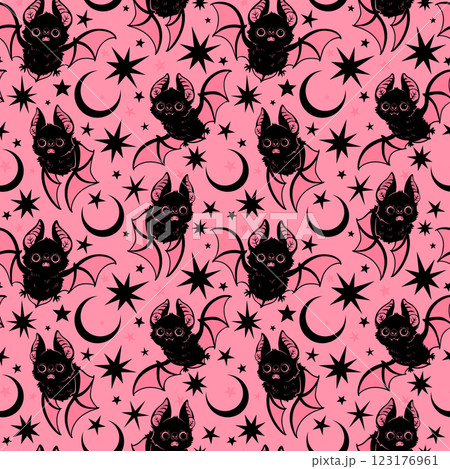 Seamless vector pattern of pink cute flying batsのイラスト素材 [123176961] - PIXTA