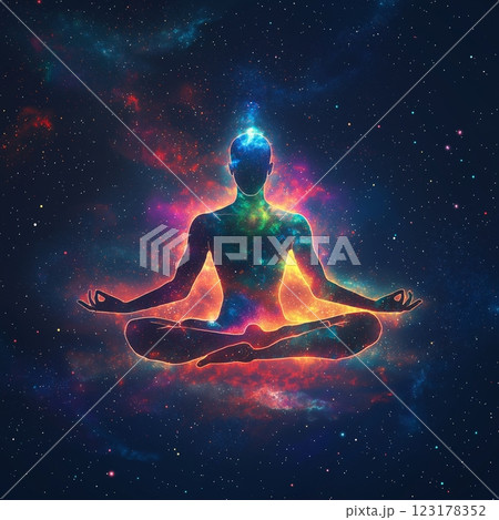 Glowing human in lotus yoga poseのイラスト素材 [123178352] - PIXTA