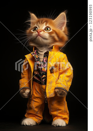 cat kitten funky disco music character isolated...のイラスト素材 [123198993 ...