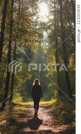 A peaceful scene of a person walking alone on a...のイラスト素材 [123263839 ...