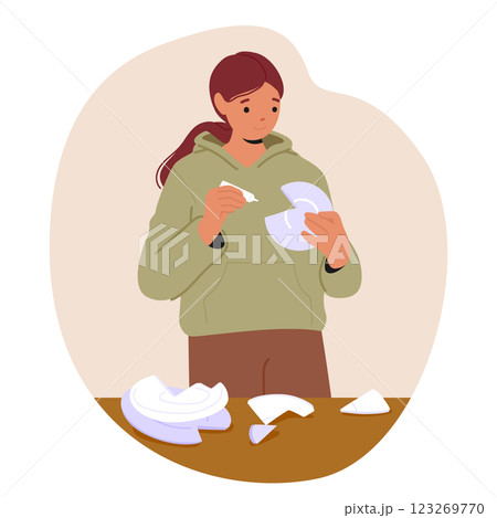 Young woman cartoon character trying to fix...のイラスト素材 [123269770] - PIXTA