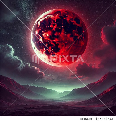 Lunar Apocalypse: A Dark and Fiery Horizonのイラスト素材 [123281738] - PIXTA