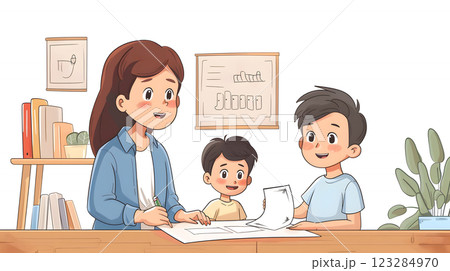 Happy family drawing together, fostering...のイラスト素材 [123284970] - PIXTA