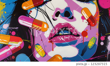 Abstract lips and pills pop art illustration.のイラスト素材 [123287315] - PIXTA