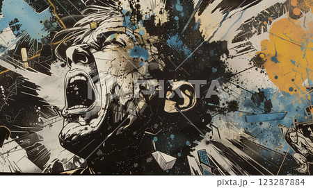 Striking artwork of a screaming face with...のイラスト素材 [123287884] - PIXTA