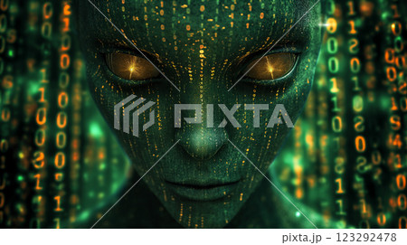 Green binary code fills the screen with alien...のイラスト素材 [123292478] - PIXTA