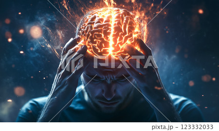 A man is depicted with his hands clutching his...のイラスト素材 [123332033 ...