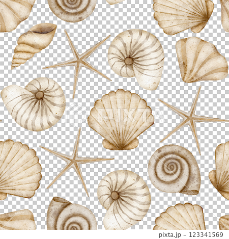 Beige seashells marine seamless pattern....のイラスト素材 [123341569] - PIXTA