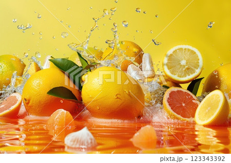 Citrus Splash: Fresh Oranges, Lemons, and Limes...のイラスト素材 [123343392] - PIXTA
