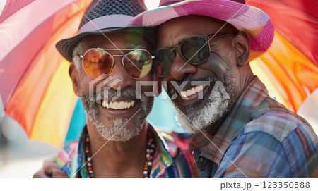 two senior gay men hugging and smiling, happy...のイラスト素材 [123350388] - PIXTA