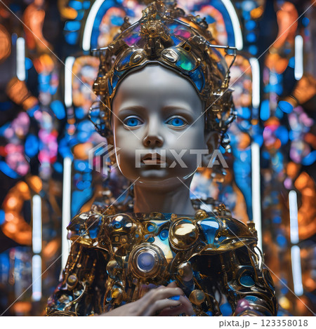 Futuristic Ornate Deity with Blue Eyes in...のイラスト素材 [123358018] - PIXTA
