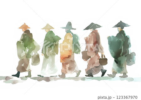 修行僧たちの水彩画のイラスト素材 [123367970] - PIXTA