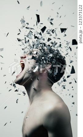 Surreal image of a man screaming with his head...のイラスト素材 [123373122 ...