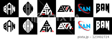 BAN letter logo design in six style. BAN...のイラスト素材 [123402724] - PIXTA