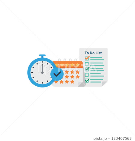 A colorful stopwatch, calendar, and checklist...のイラスト素材 [123407565] - PIXTA