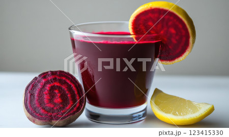 Fresh beetroot juice with vibrant red color and...の写真素材 [123415330] - PIXTA