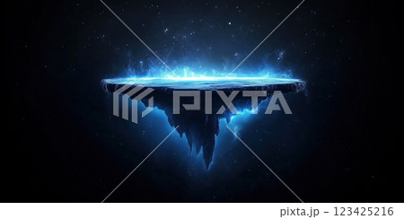 glowing flat earth floats in space, surrounded...のイラスト素材 [123425216] - PIXTA