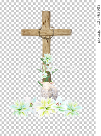 Wooden cross with crown of thorns, white lilies...のイラスト素材 [123462985] - PIXTA
