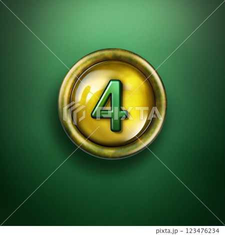 number 4 button on a green background. 3d...のイラスト素材 [123476234] - PIXTA