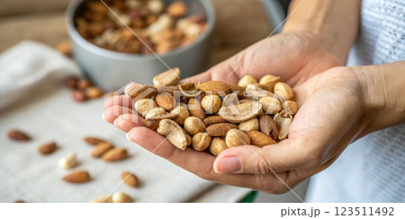 Snack Portion A closeup of a handful of raw...のイラスト素材 [123511492] - PIXTA