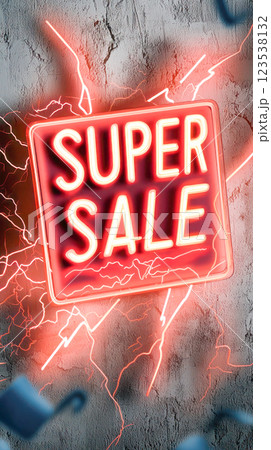 A glowing red neon SUPER SALE sign with...のイラスト素材 [123538132] - PIXTA