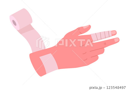Injured hand. Cartoon first aid for body skin...のイラスト素材 [123548497] - PIXTA